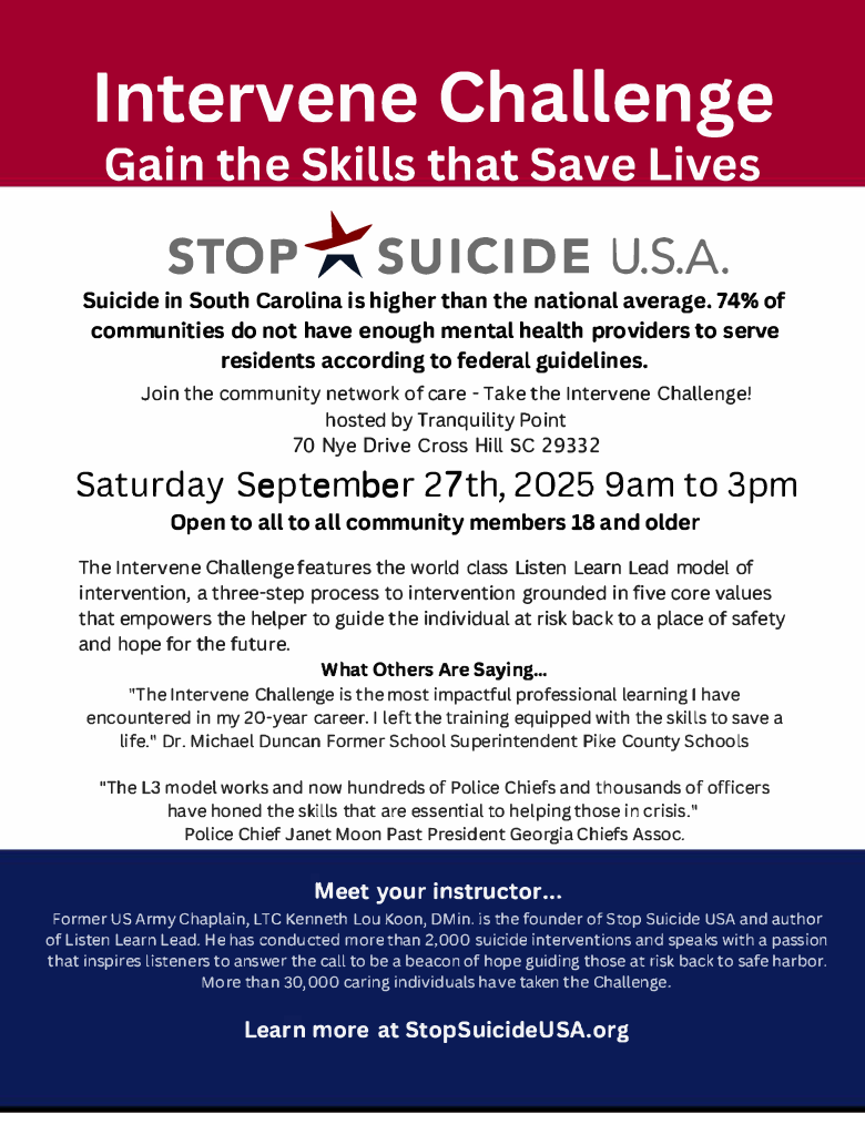 Intervene Challenge Suicide Prevention | SC Department Of Veterans' Affairs