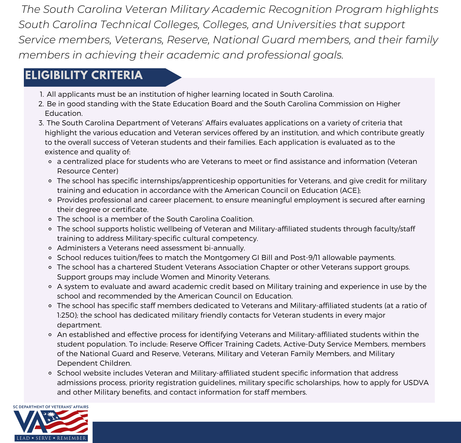 South Carolina Military Academic Recognition Program | SC Department Of ...